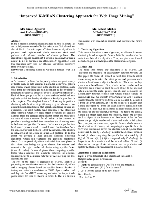 Pdf Improved K Mean Clustering Approach For Web Usage Mining