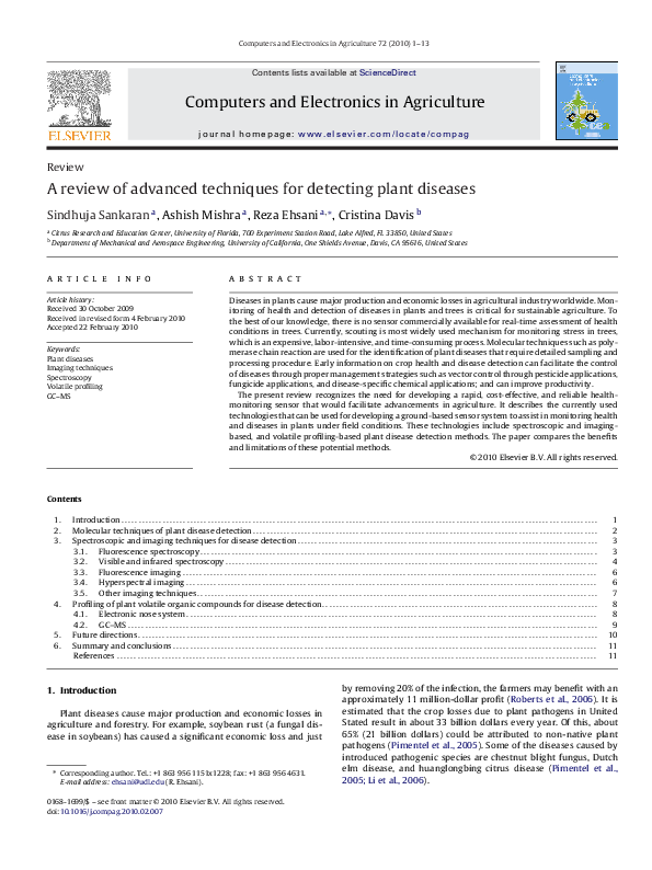 (PDF) A review of advanced techniques for detecting plant diseases