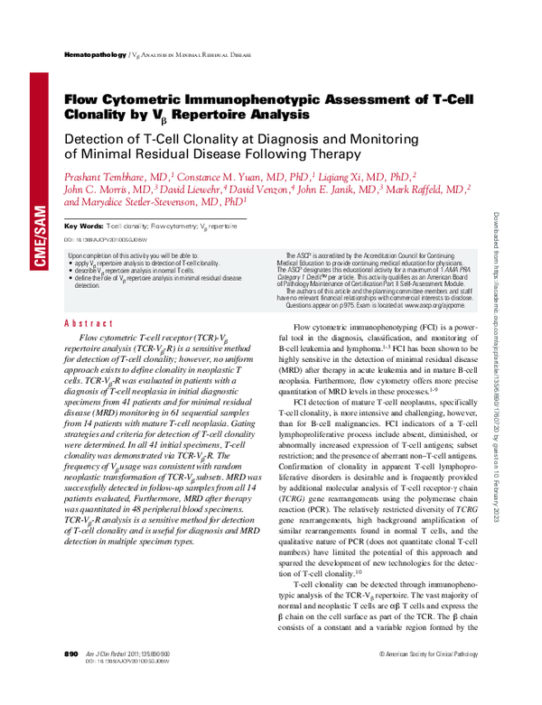 (PDF) Flow Cytometric Immunophenotypic Assessment of T-Cell Clonality by Vβ Repertoire Analysis ...