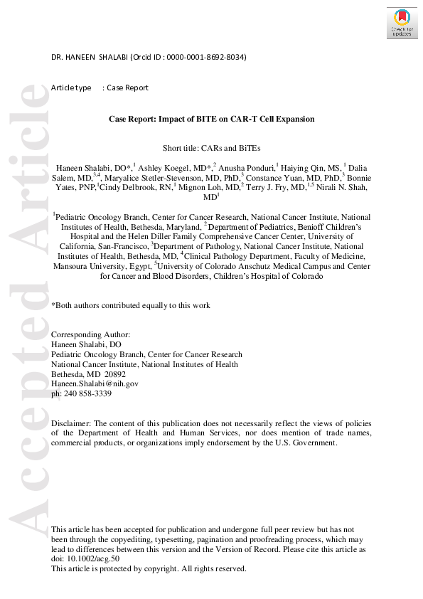 (PDF) Case report: Impact of BITE on CAR ‐T cell expansion