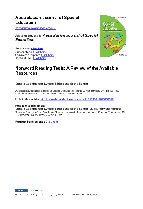(PDF) Nonword Reading Tests: A Review of the Available Resources