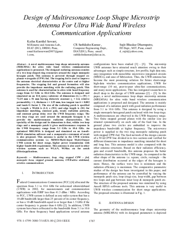 Design of multiresonance loop shape microstrip antenna for ultra wide ...