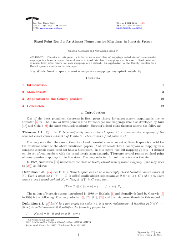 Pdf Fixed Point Results For Almost Nonexpansive Mappings In B Metric Spaces Mark Haokip 5653