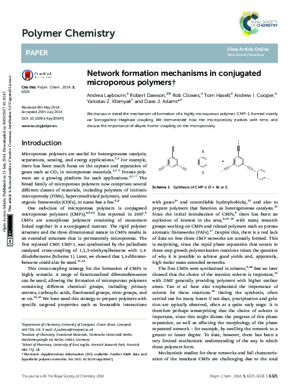 (PDF) Post-synthetic modification of conjugated microporous polymers