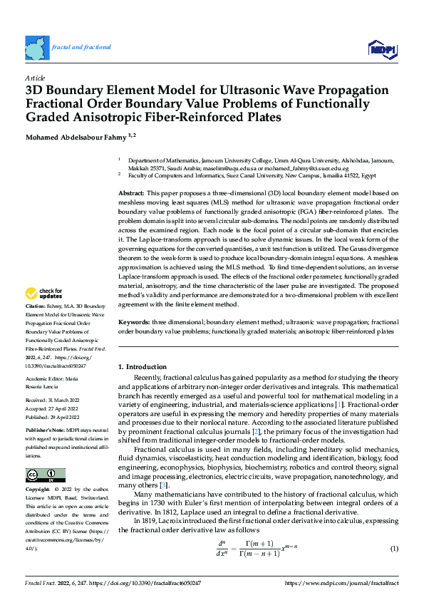 (PDF) 3D Boundary Element Model for Ultrasonic Wave Propagation Fractional Order Boundary Value ...