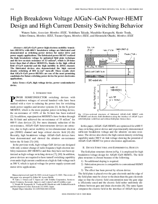 (PDF) High breakdown voltage AlGaN-GaN power-HEMT design and high ...