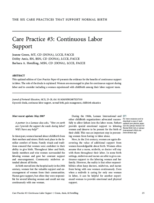 (PDF) Care Practice #3: Continuous Labor Support