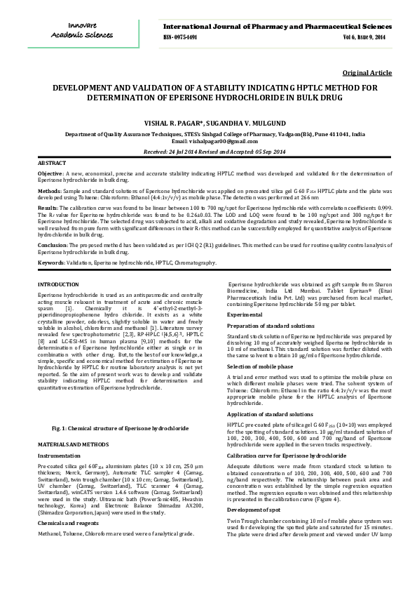 (PDF) DEVELOPMENT AND VALIDATION OF A STABILITY INDICATING HPTLC METHOD ...