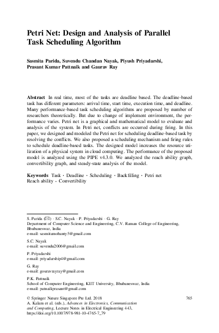 (PDF) Petri Net: Design and Analysis of Parallel Task Scheduling Algorithm