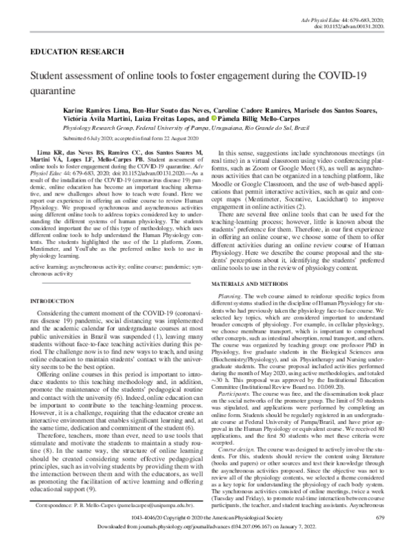 (PDF) Student assessment of online tools to foster engagement during ...