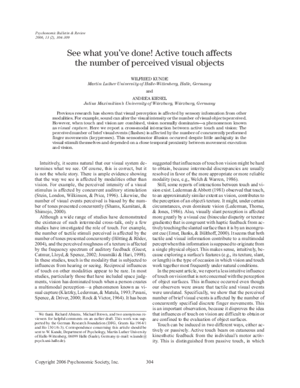 (PDF) See what you’ve done! Active touch affects the number of perceived visual objects