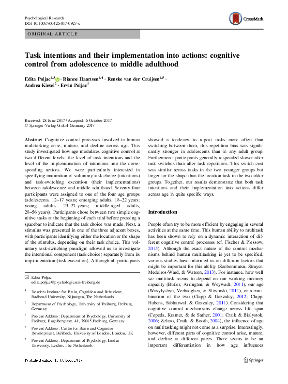 (PDF) Task intentions and their implementation into actions: cognitive control from adolescence ...