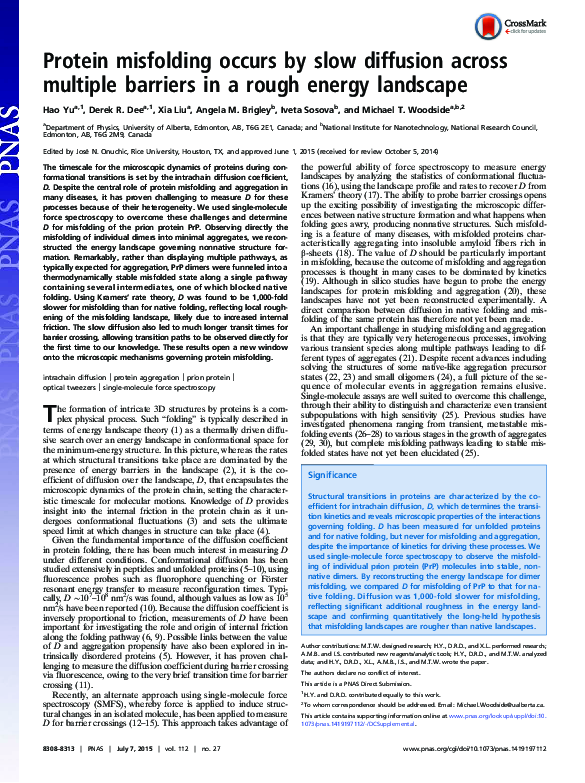 (PDF) Protein misfolding occurs by slow diffusion across multiple ...
