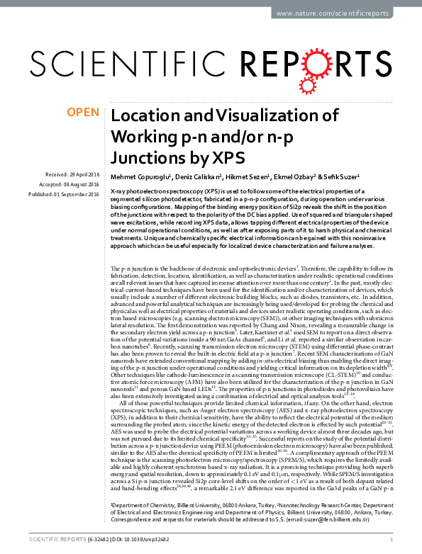 (PDF) Location and Visualization of Working p-n and/or n-p Junctions by XPS