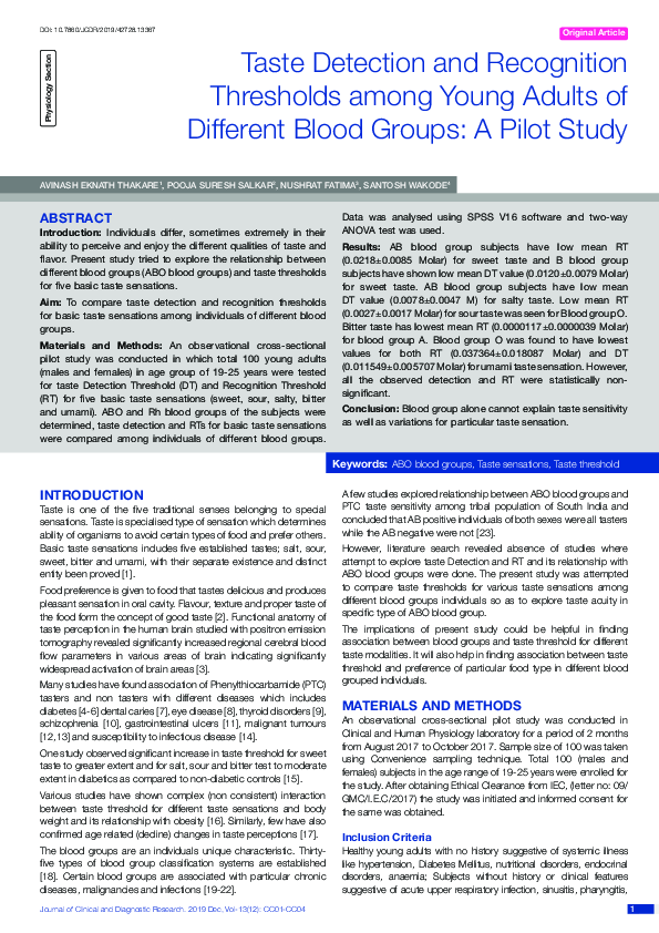 (PDF) Taste Detection and Recognition Thresholds among Young Adults of ...