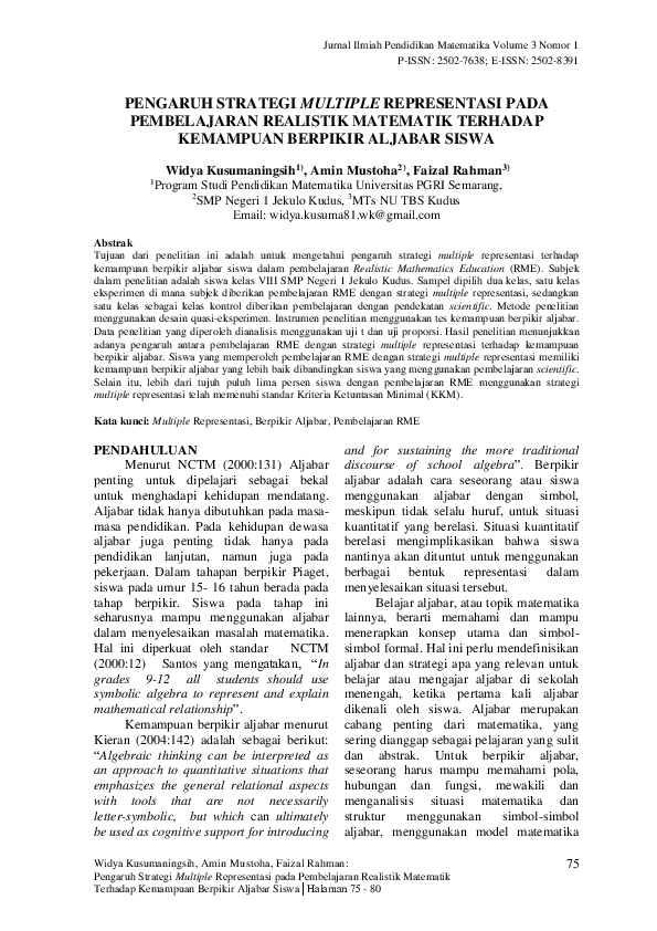 (PDF) Pengaruh Strategi Multiple Representasi Pada Pembelajaran ...