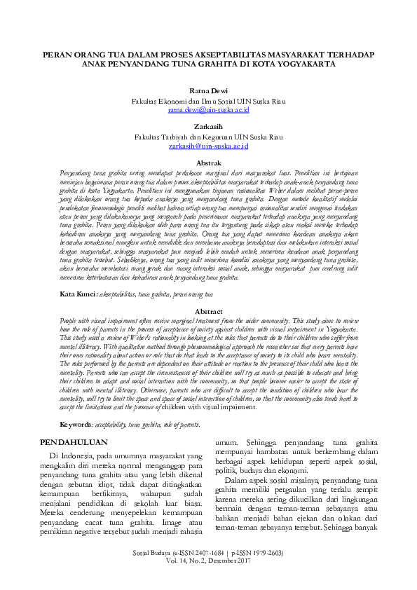 (PDF) Peran Orang Tua Dalam Proses Akseptabilitas Masyarakat Terhadap Anak Penyandang Tuna ...