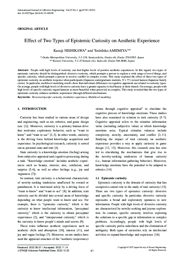 (PDF) Effect of Two Types of Epistemic Curiosity on Aesthetic Experience