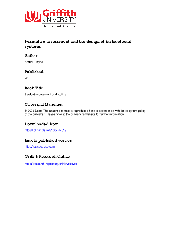 (PDF) Formative assessment and the design of instructional systems