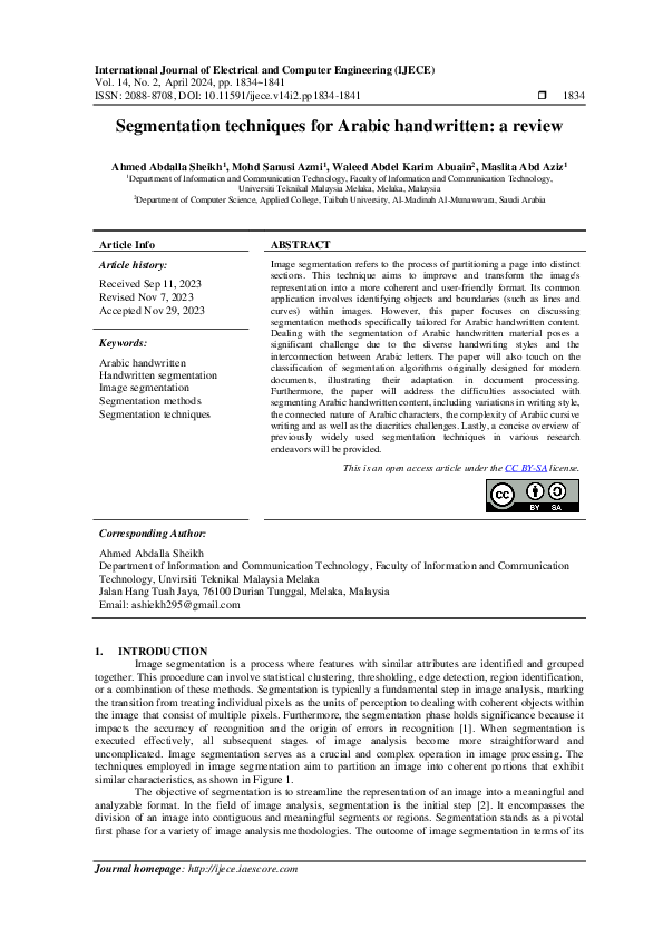 Pdf Segmentation Techniques For Arabic Handwritten A Review
