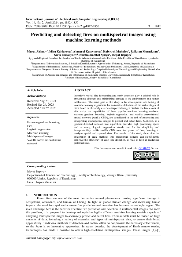 Pdf Predicting And Detecting Fires On Multispectral Images Using Machine Learning Methods