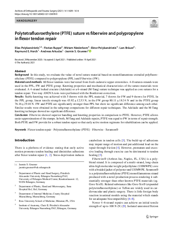 (PDF) Polytetrafluoroethylene (PTFE) suture vs fiberwire and ...