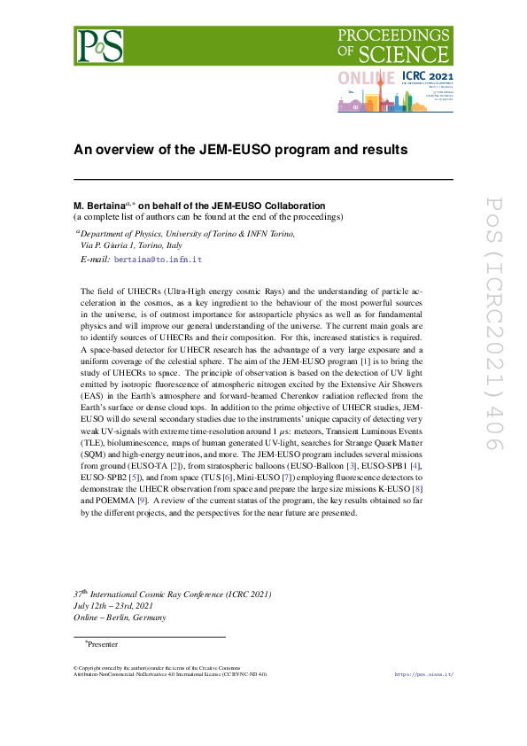 (PDF) An overview of the JEM-EUSO program and results