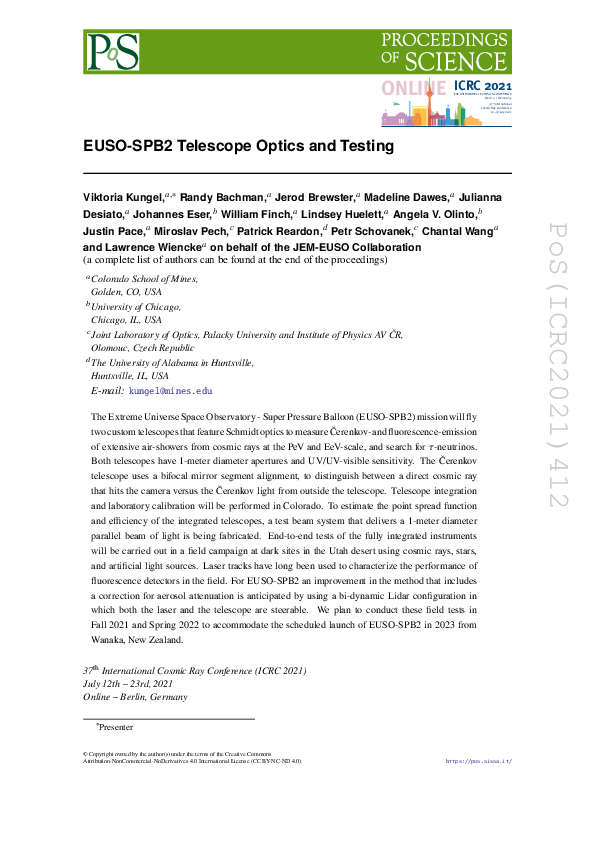 (PDF) EUSO-SPB2 Telescope Optics and Testing