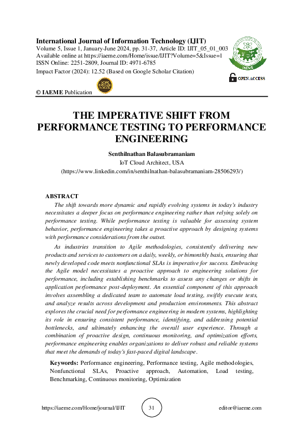 (PDF) THE IMPERATIVE SHIFT FROM PERFORMANCE TESTING TO PERFORMANCE ...