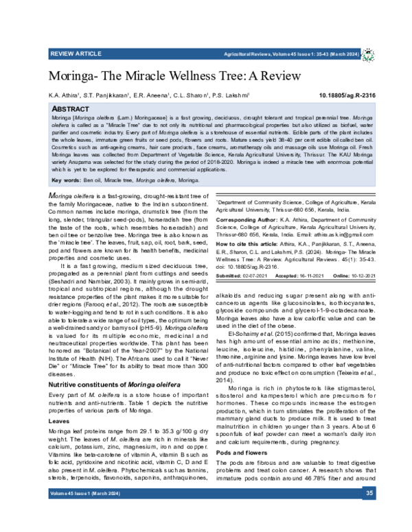 (PDF) Moringa-The Miracle Wellness Tree: A Review