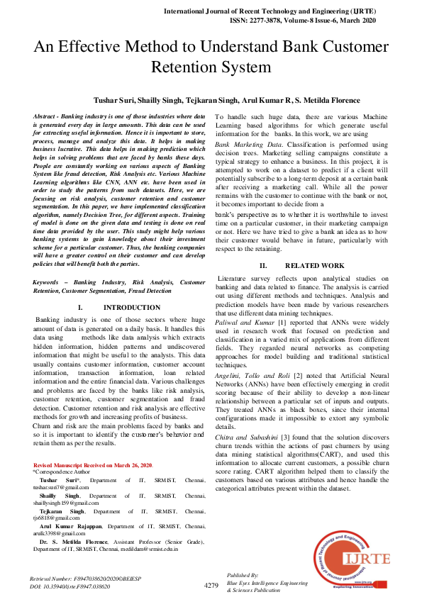 (PDF) An Effective Method to Understand Bank Customer Retention System