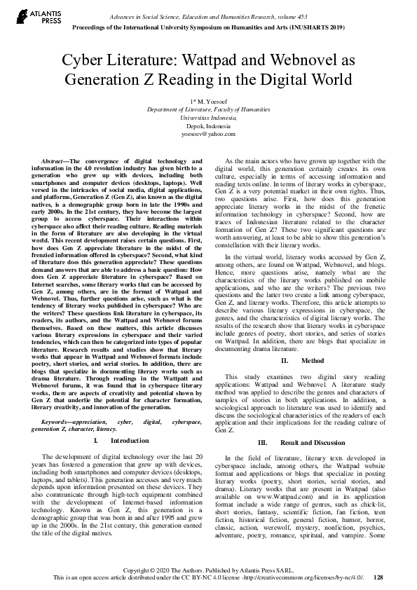 (PDF) Cyber Literature: Wattpad and Webnovel as Generation Z Reading in ...