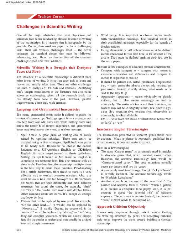 (PDF) Challenges in Scientific Writing