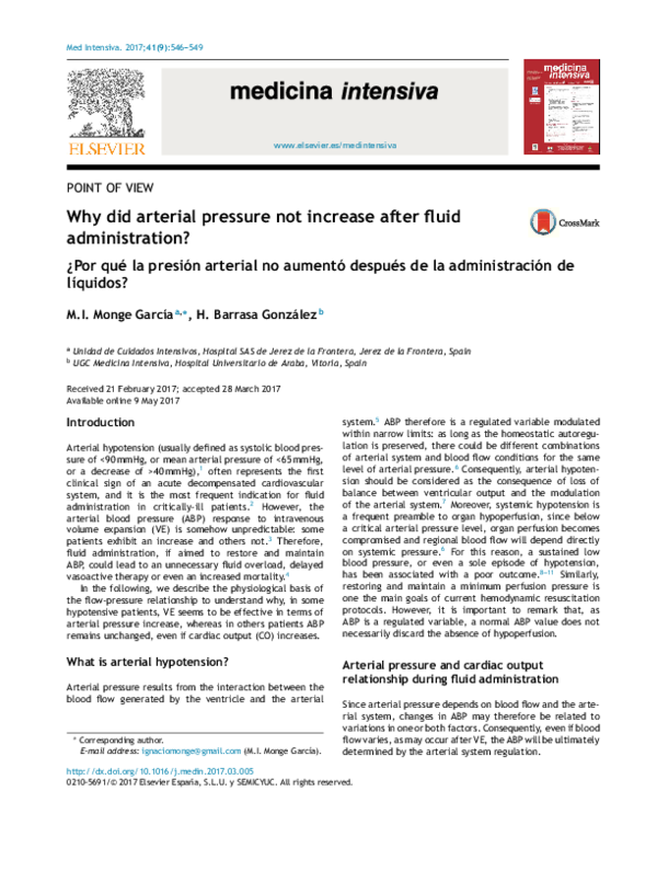 (PDF) Why did arterial pressure not increase after fluid administration?