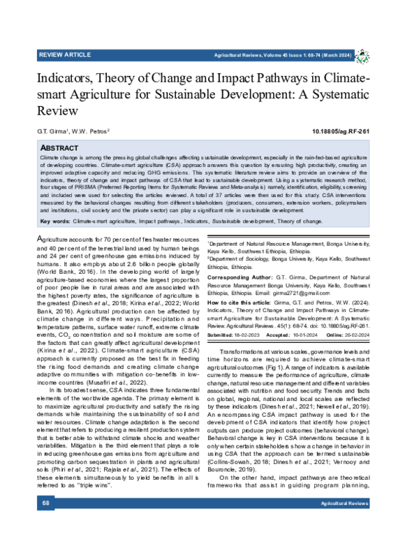 (PDF) Indicators, Theory of Change and Impact Pathways in Climatesmart ...