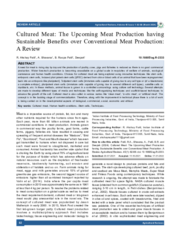 (PDF) Cultured Meat: The Upcoming Meat Production having Sustainable ...