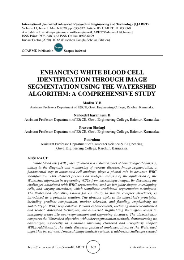 (PDF) ENHANCING WHITE BLOOD CELL IDENTIFICATION THROUGH IMAGE SEGMENTATION USING THE WATERSHED ...