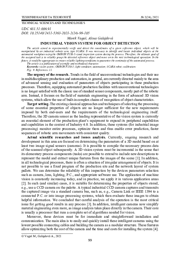 (PDF) Industrial Vision System for Object Detection