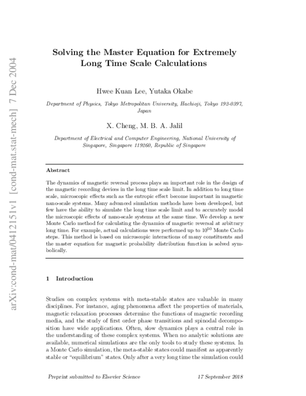 (PDF) Solving the master equation for extremely long time scale ...