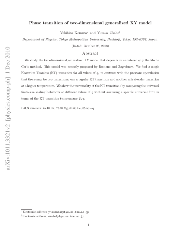 (PDF) Phase transition of a two-dimensional generalized XY model
