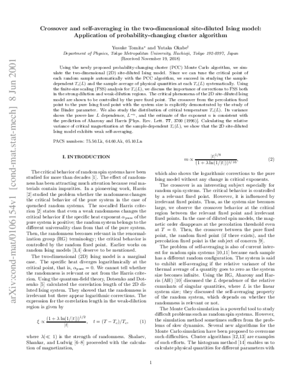 (PDF) Crossover and self-averaging in the two-dimensional site-diluted Ising model: Application ...