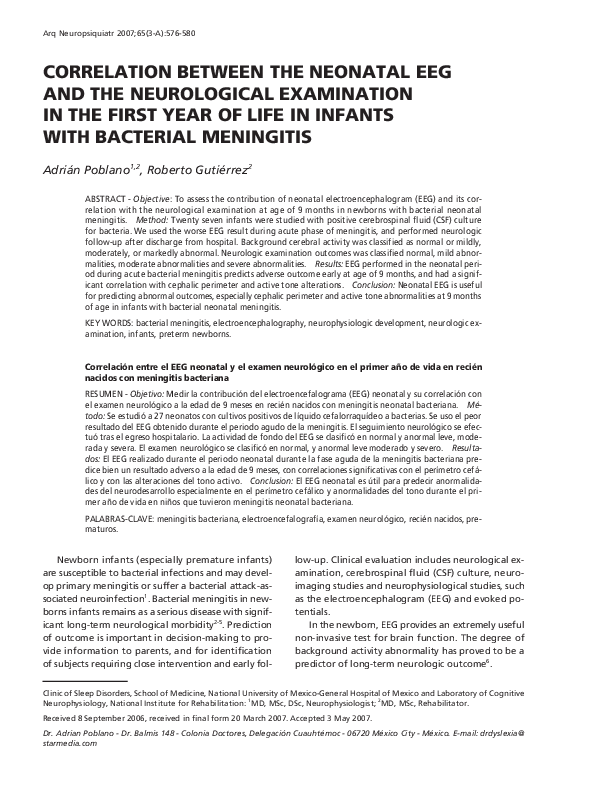 (PDF) Correlation between the neonatal EEG and the neurological ...