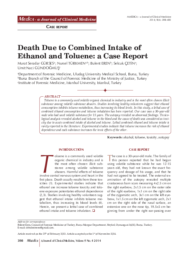 (PDF) Death due to combined intake of ethanol and toluene: a case report