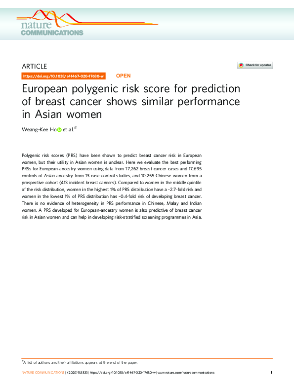 (PDF) European polygenic risk score for prediction of breast cancer ...