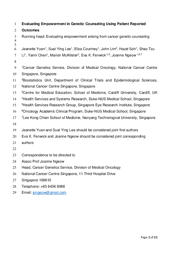 (PDF) Evaluating empowerment in genetic counseling using patient‐reported outcomes