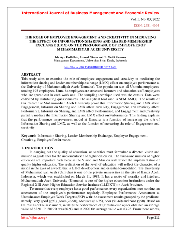 (PDF) The Role of Employee Engagement and Creativity in Mediating the Effect of Information ...