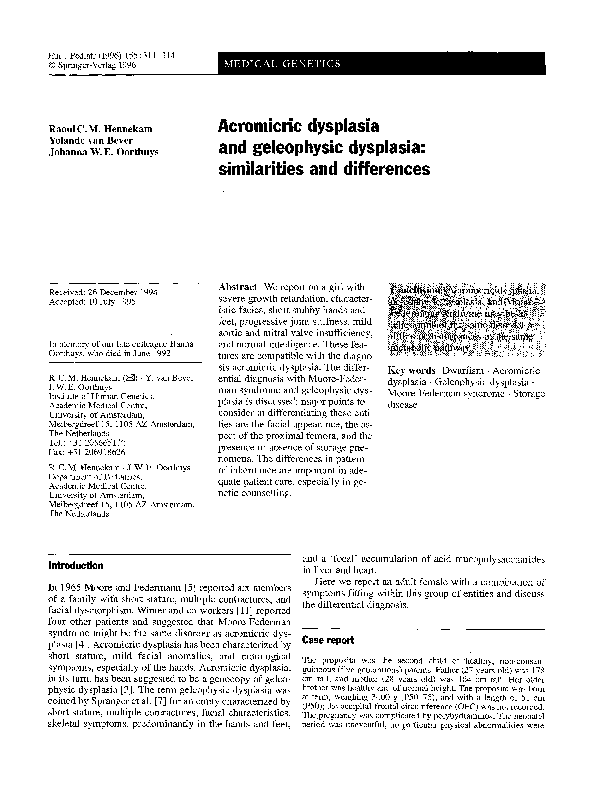 (PDF) Acromicric dysplasia and geleophysic dysplasia: Similarities and ...