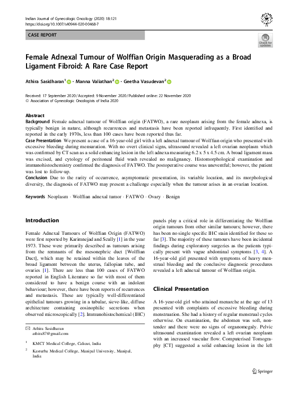 (PDF) Female Adnexal Tumour of Wolffian Origin Masquerading as a Broad ...