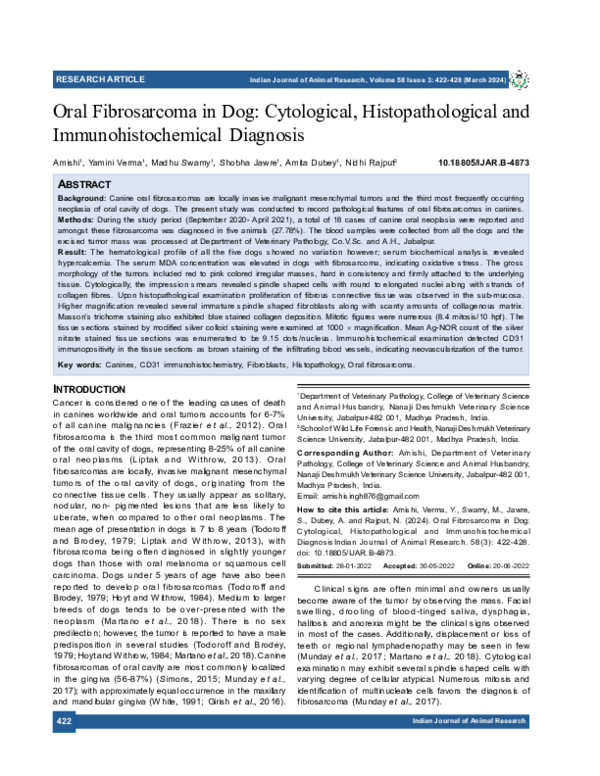 (PDF) Oral Fibrosarcoma in Dog: Cytological, Histopathological and ...
