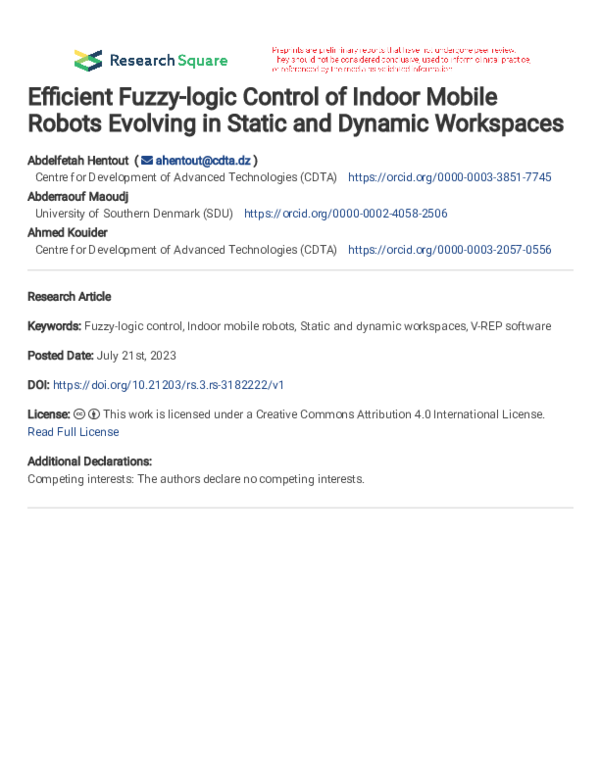(PDF) Efficient Fuzzy-logic Control of Indoor Mobile Robots Evolving in ...